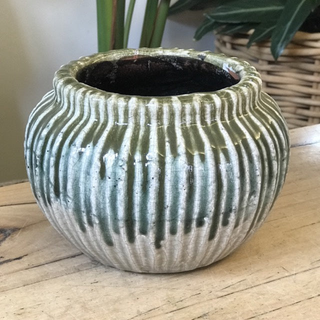 Varuna Ceramic Pot - Olive/Teal – Northcote Nursery
