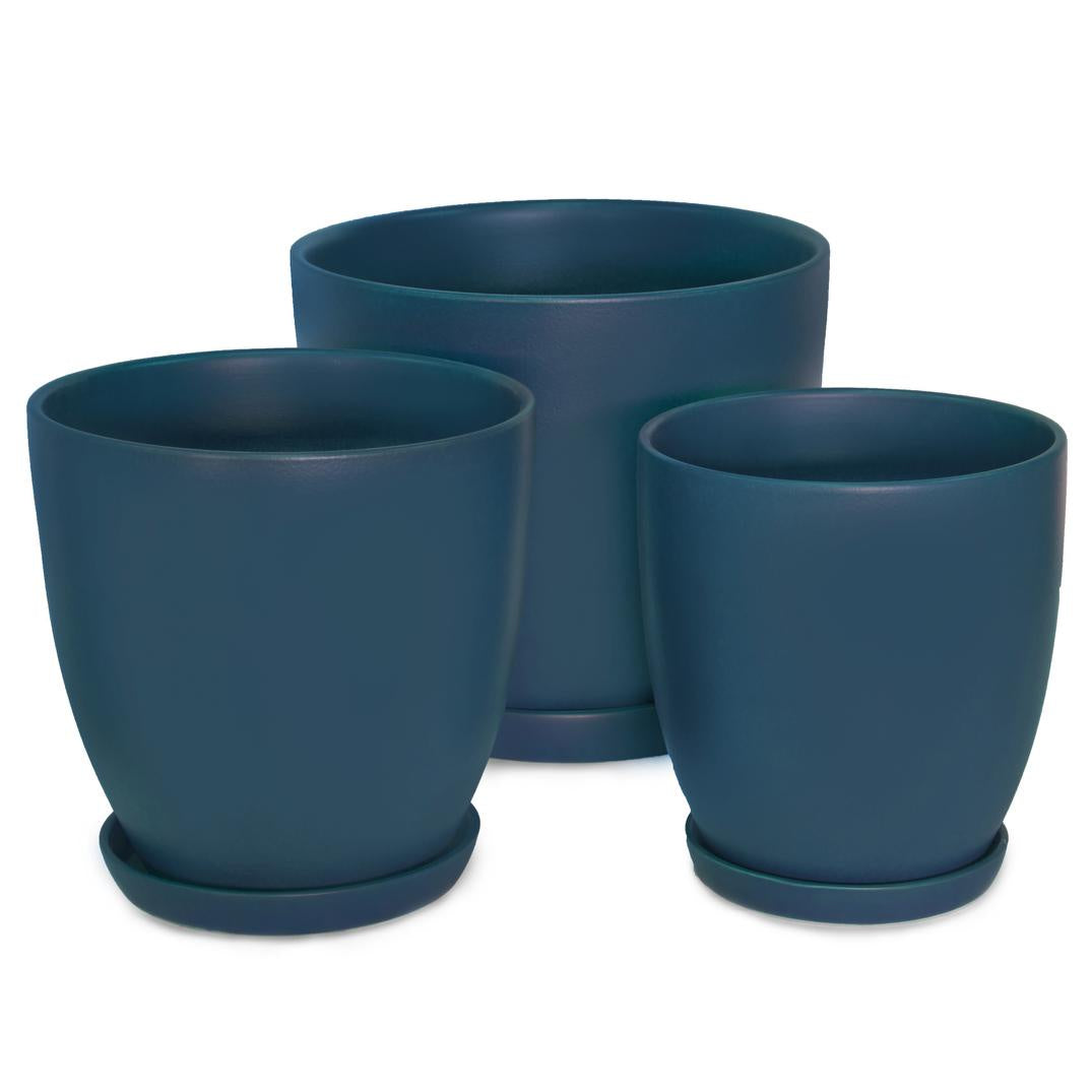 Matte Dark Blue Pot with Saucer – Northcote Nursery