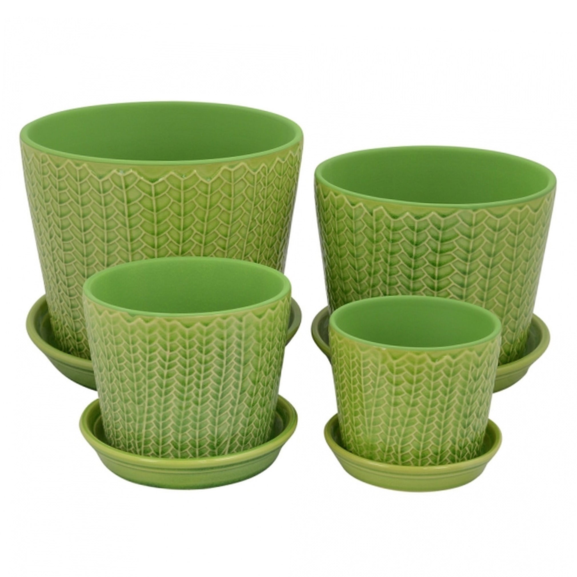 Embossed Leaf Pattern Planter with saucer - Green – Northcote Nursery
