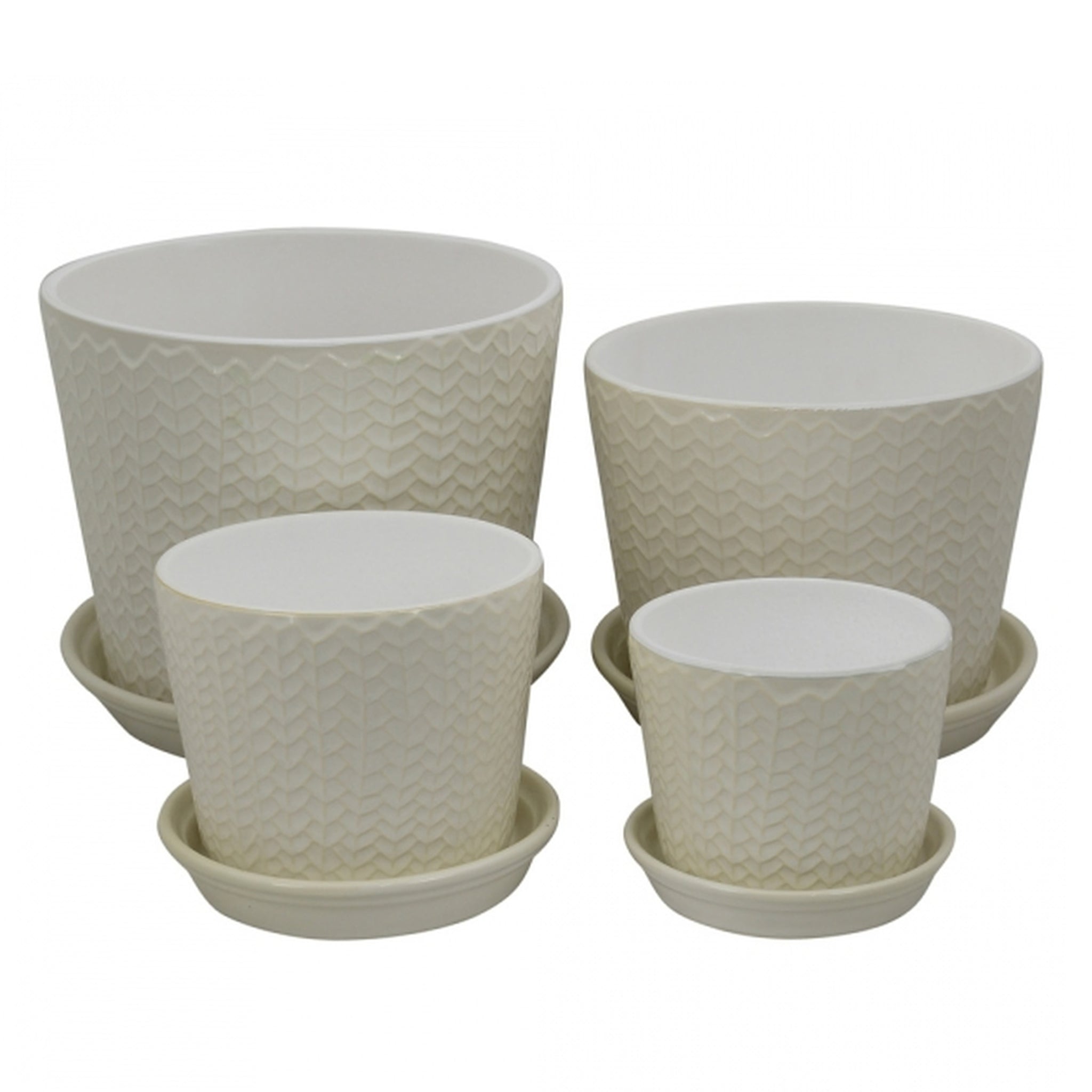 Embossed Leaf Pattern Planter with saucer - White – Northcote Nursery