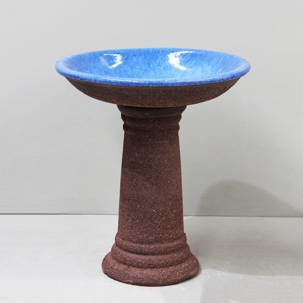 Silk Road Rough Brown Clay + Fireworks Blue Birdbath – Northcote Nursery