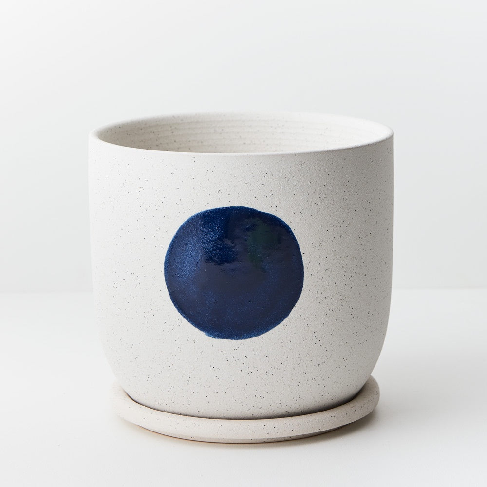 Pot Amega with Saucer White Blue – Northcote Nursery